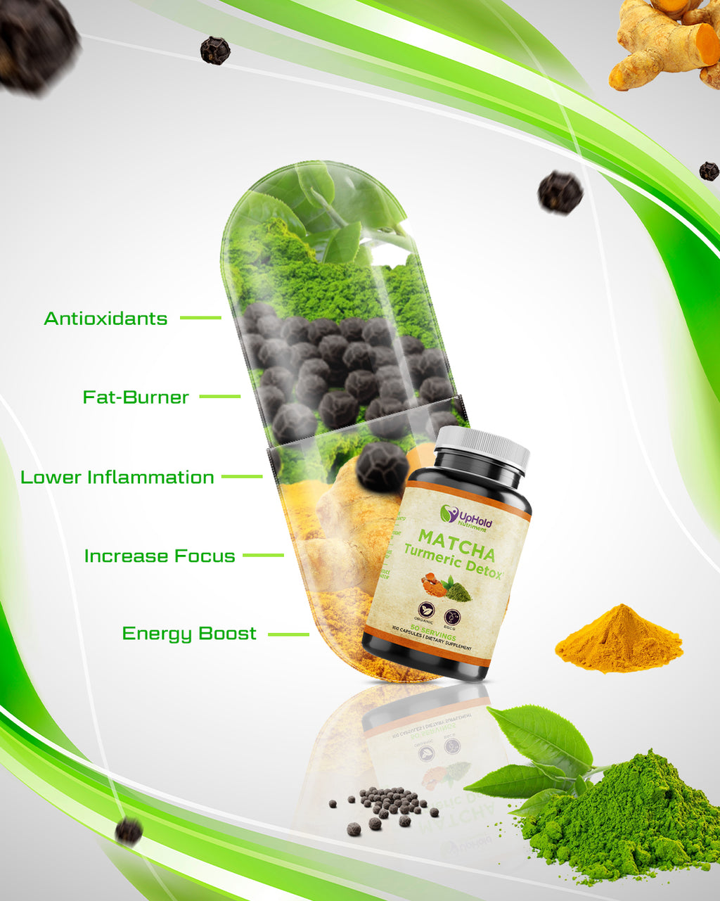 Matcha Powder Capsules | Turmeric With Black Pepper | Uphold Nutriment ...